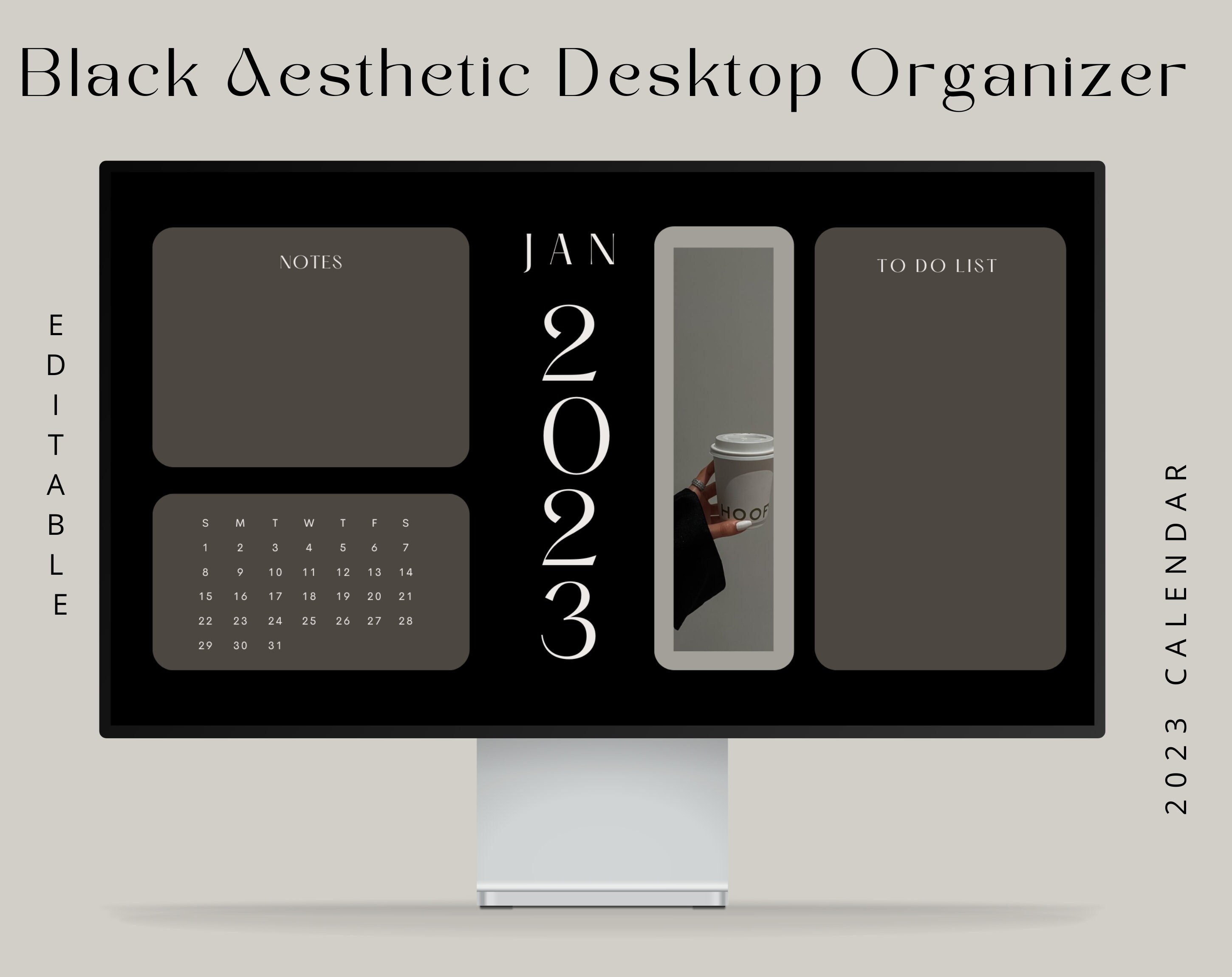 2023 Monthly Desktop Organizer Minimal Black Aesthetic Calendar ...