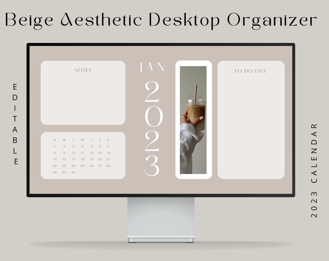 2023 Monthly Desktop Organizer Minimal Beige Aesthetic Calendar ...