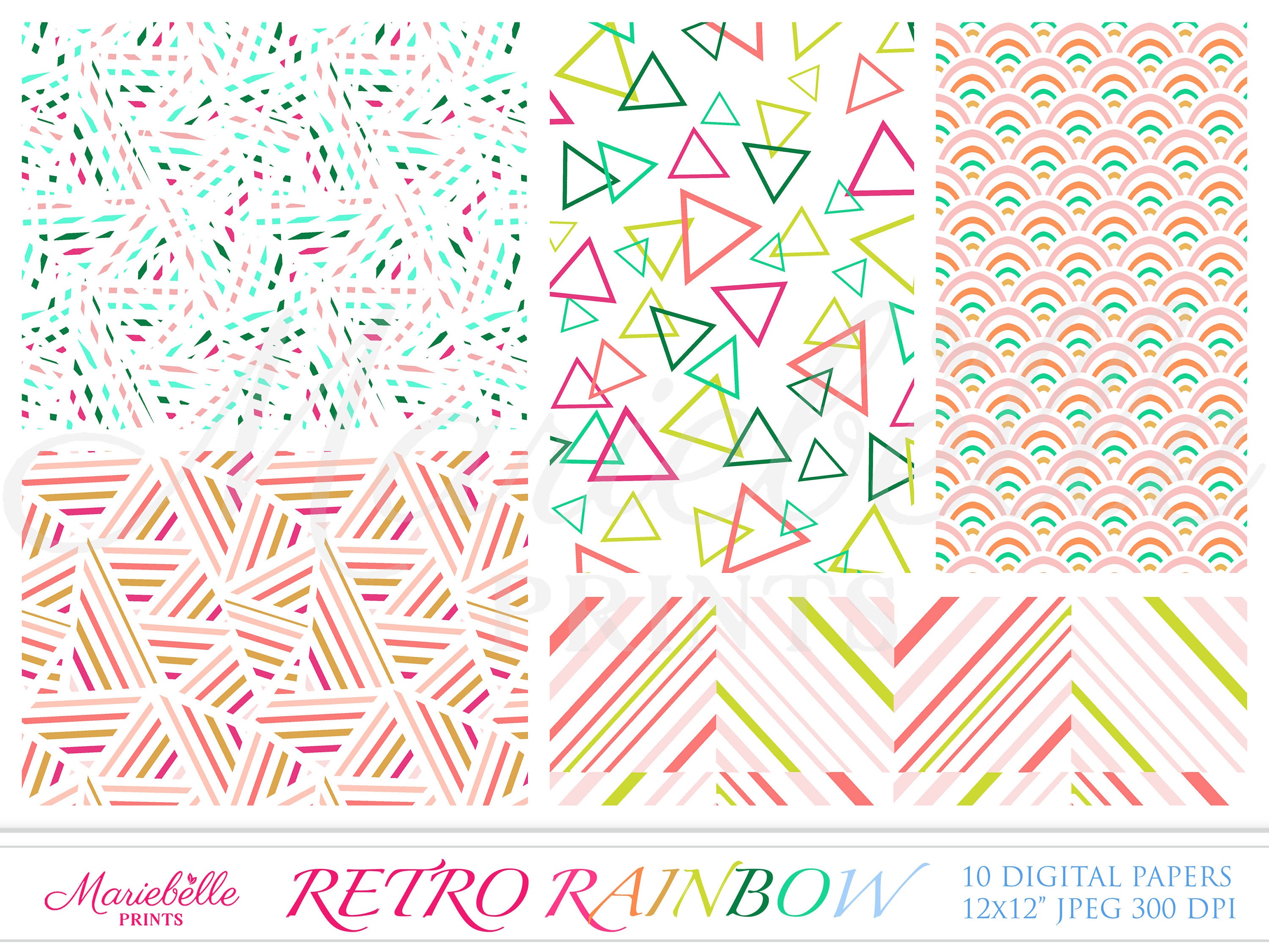 10 Retro Rainbow Digital Papers, Seamless Printable Patterns - Etsy