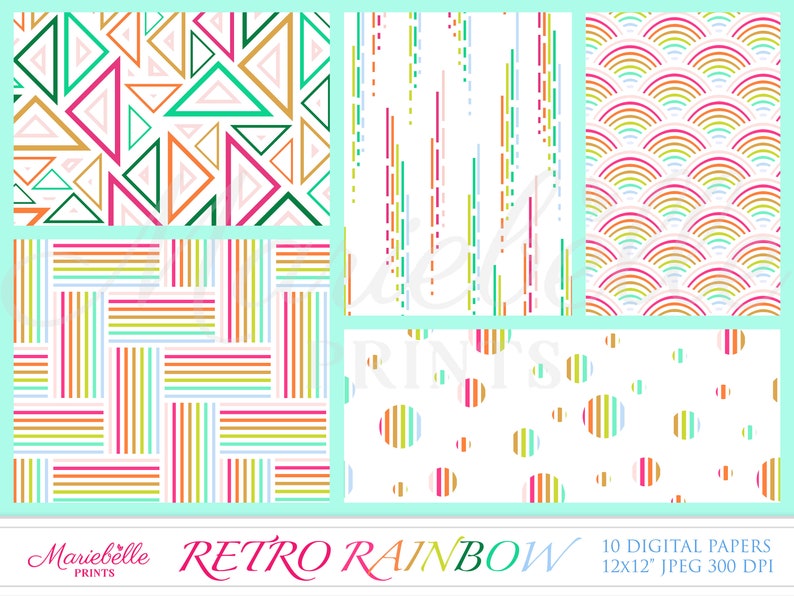 10 Retro Rainbow Digital Papers, Seamless Printable Patterns - Etsy