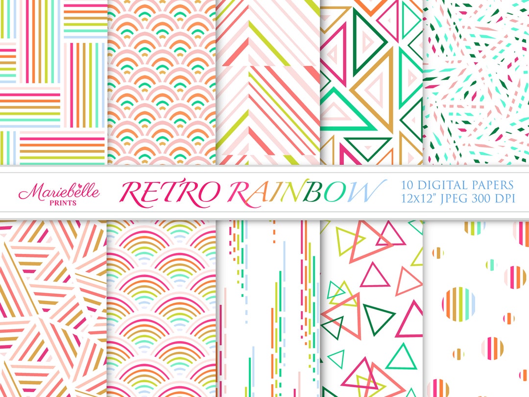 10 Retro Rainbow Digital Papers, Seamless Printable Patterns - Etsy