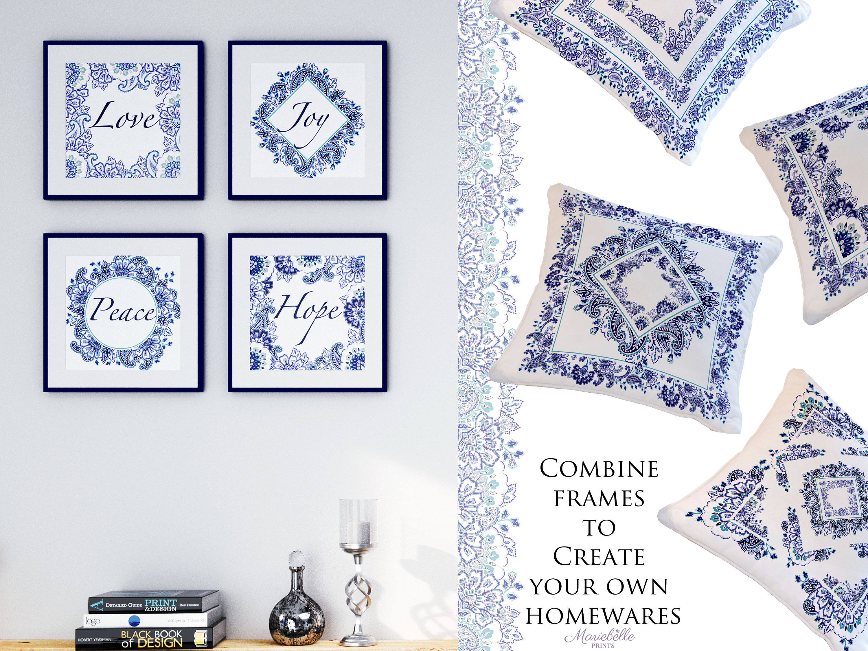 Blue Paisley Digital Frames, Printable Borders and Wreaths - Etsy