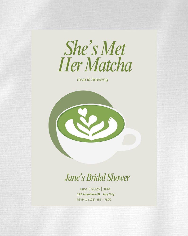 Matcha Bridal Shower Invitation | Green Tea Party Template (canva ...