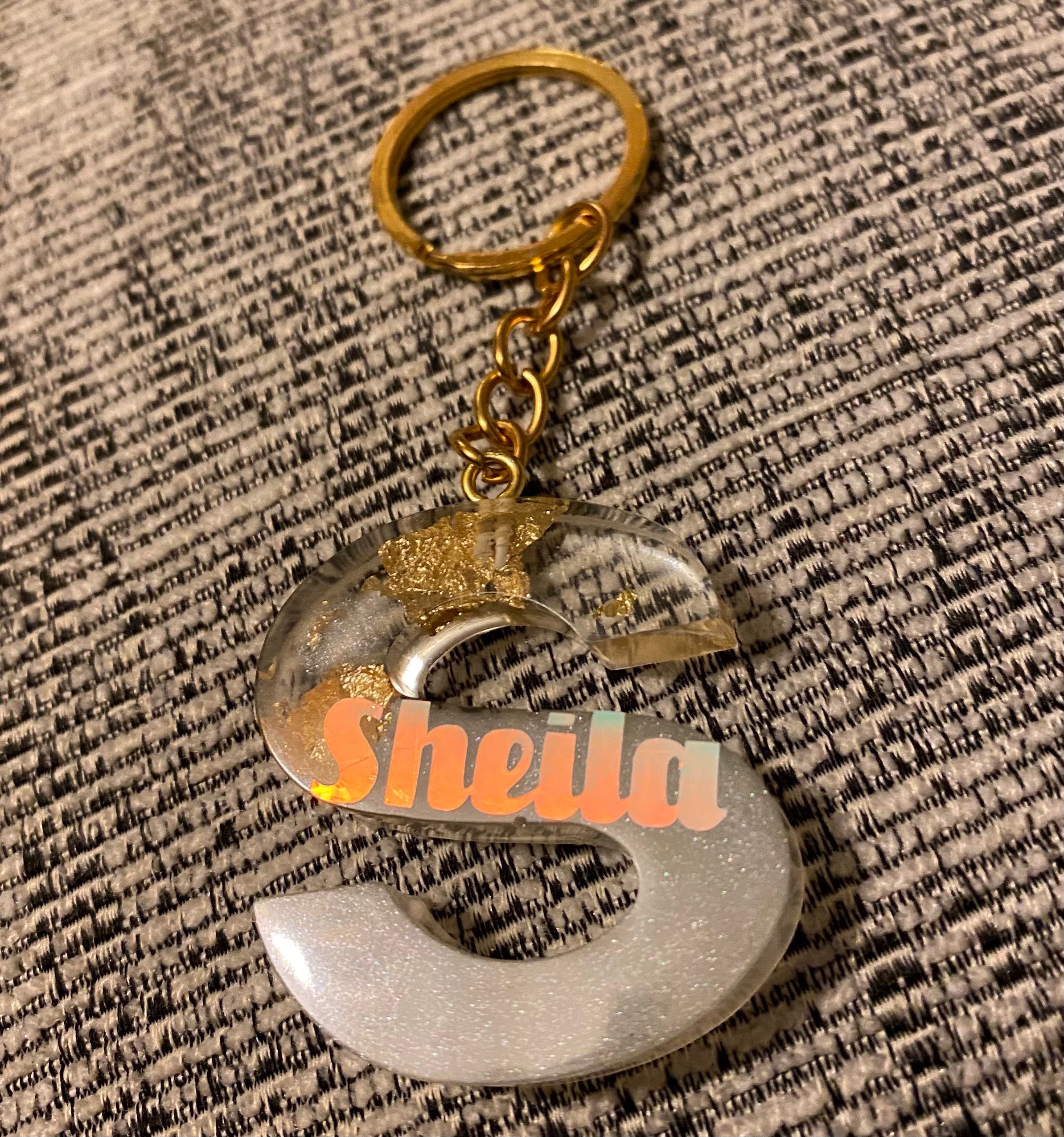 Handmade Resin Initial Keyring, Keychain, Silver Flake Keyring, Gold ...