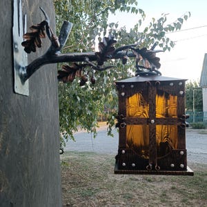Hand-forged Rustic Lantern With Oak Leaf Decor, Medieval Style Wrought ...