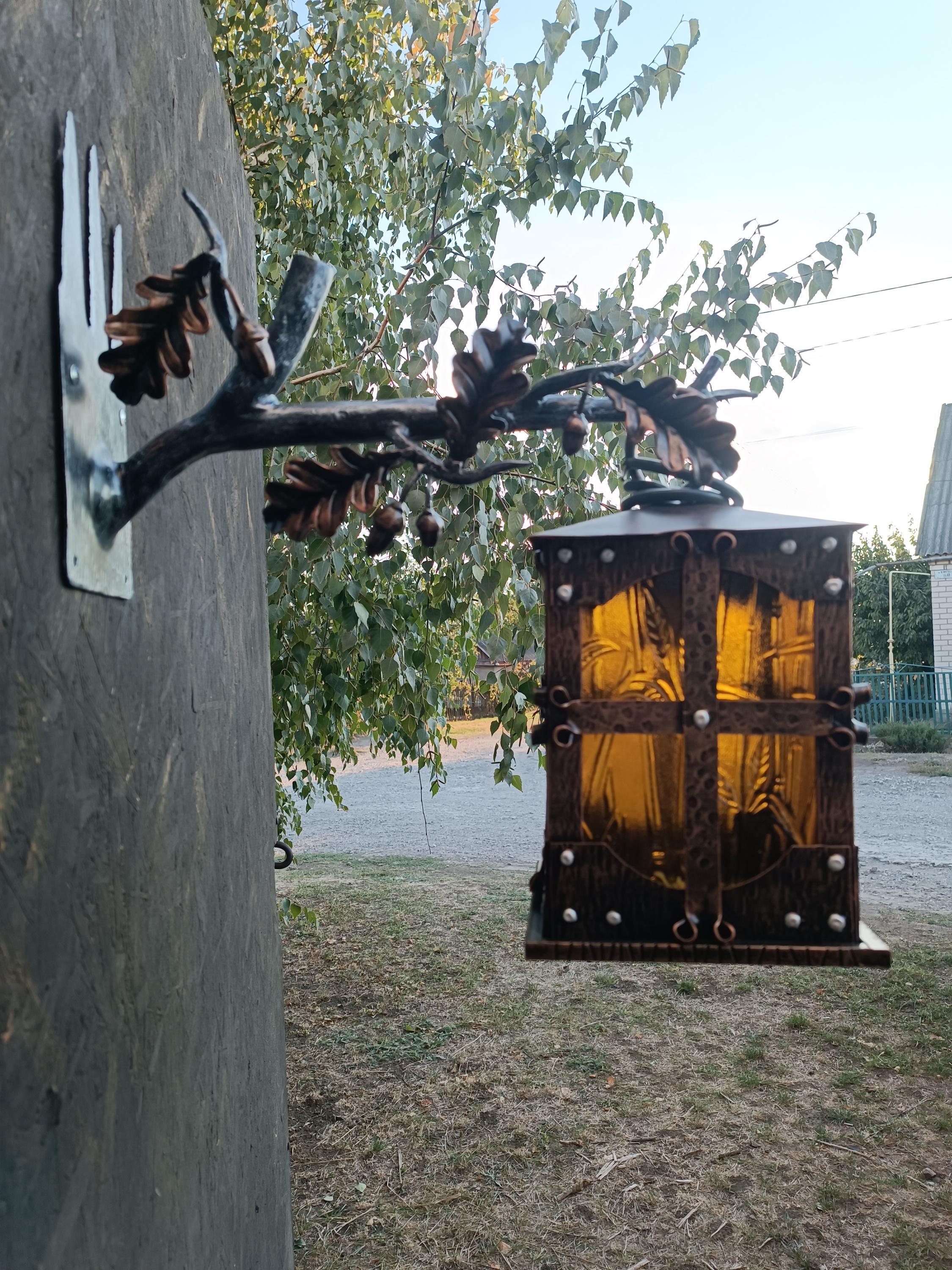 Hand-forged Rustic Lantern With Oak Leaf Decor, Medieval Style Wrought ...