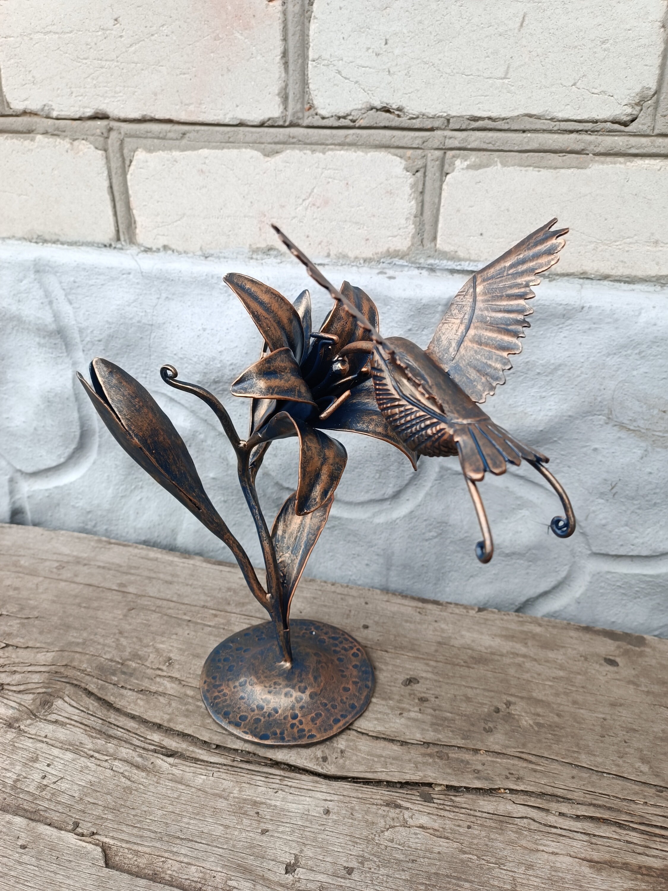 Forged Hummingbird on a Flower, Forged Lily. - Etsy