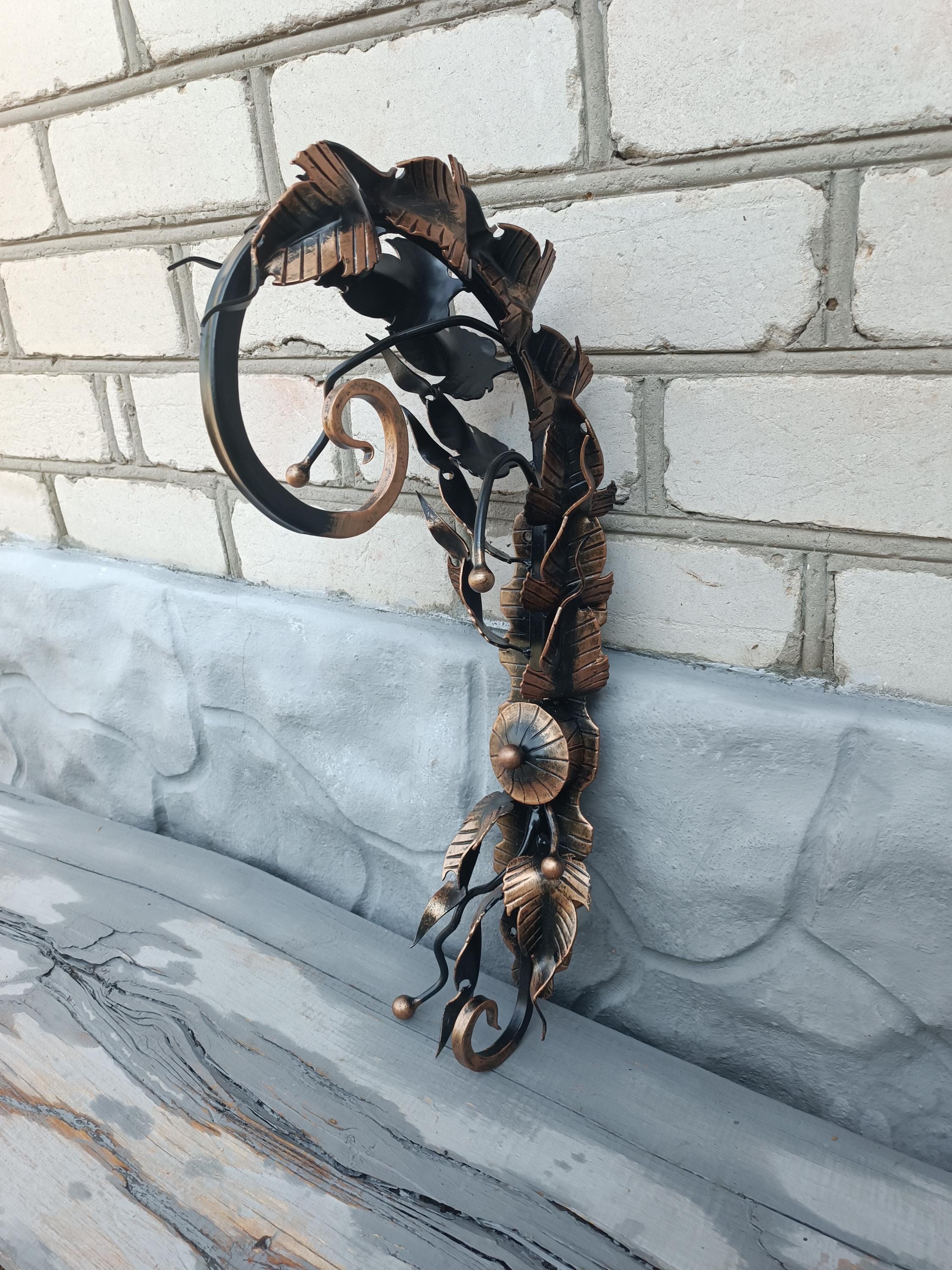 Hand-forged Wrought Iron Floral Wall Bracket: Rustic Plant Hanger - Etsy