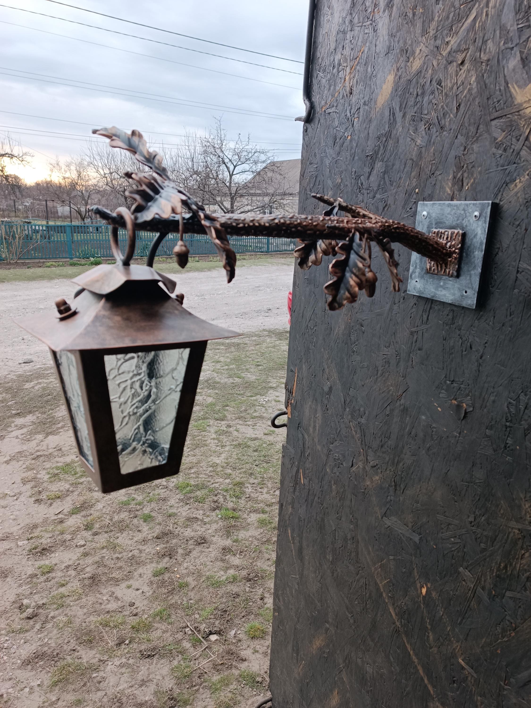 Hand Forged Wrought Iron Lantern: Rustic Oak Leaf Wall Light - Etsy