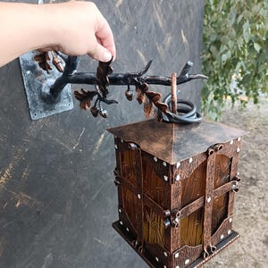 Hand-forged Rustic Lantern With Oak Leaf Decor, Medieval Style Wrought ...