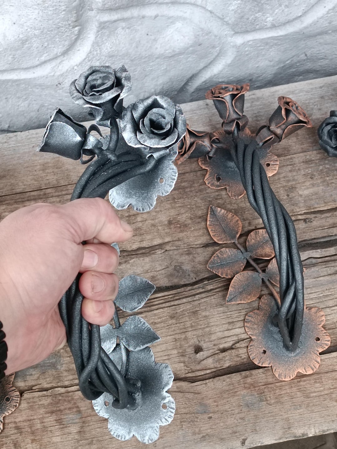 Wrought Iron Door Handle With Roses – Hand Forged Floral Pull Handle ...