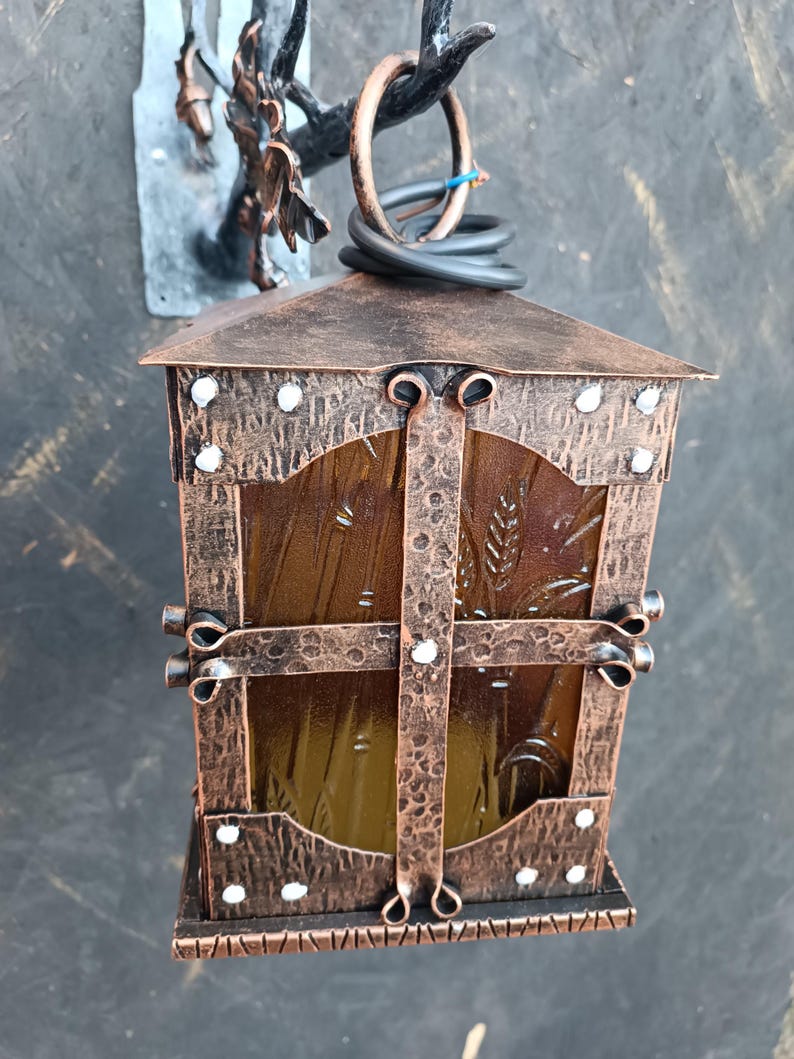 Hand-forged Rustic Lantern With Oak Leaf Decor, Medieval Style Wrought ...
