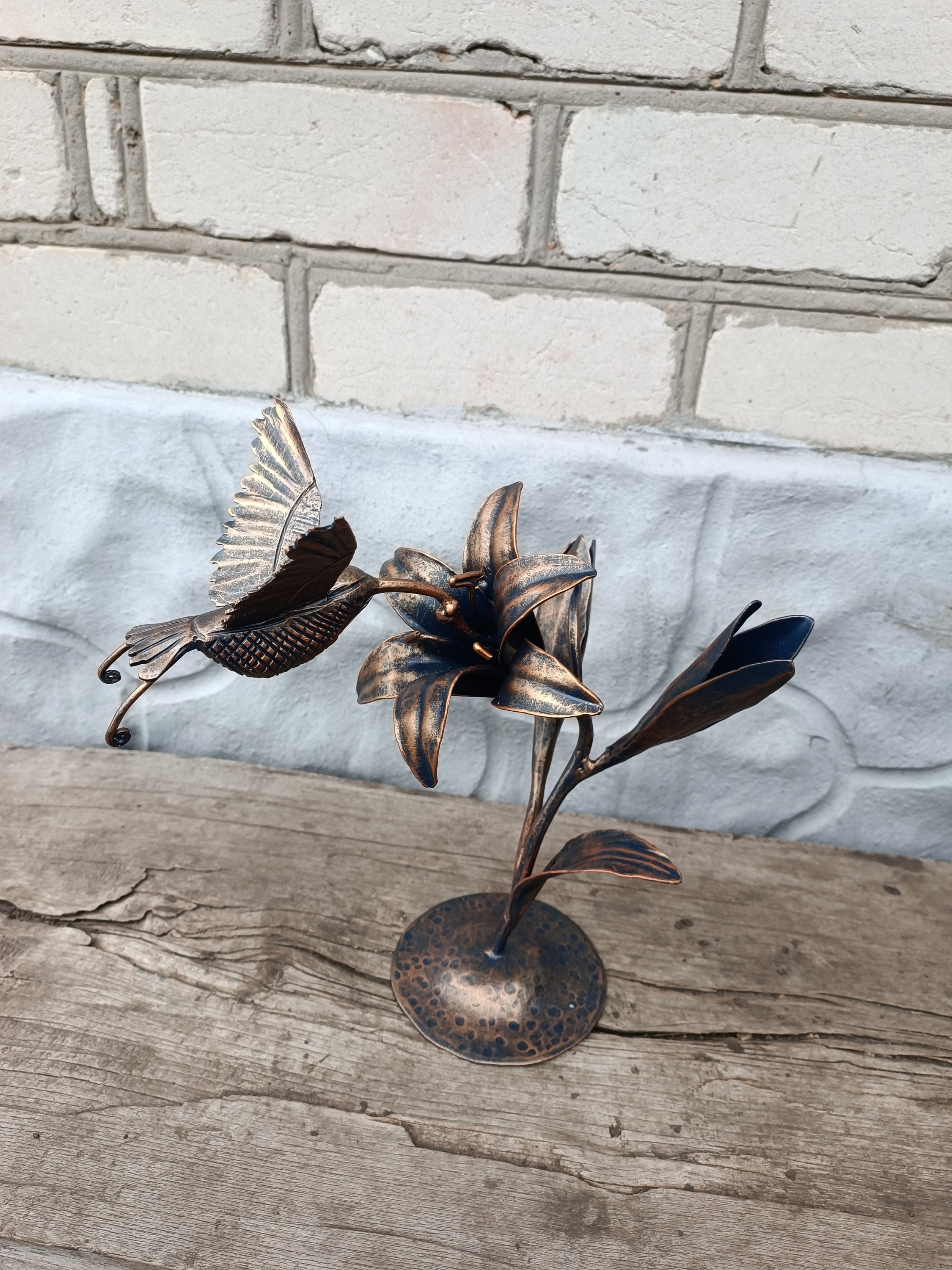 Forged Hummingbird on a Flower, Forged Lily. - Etsy