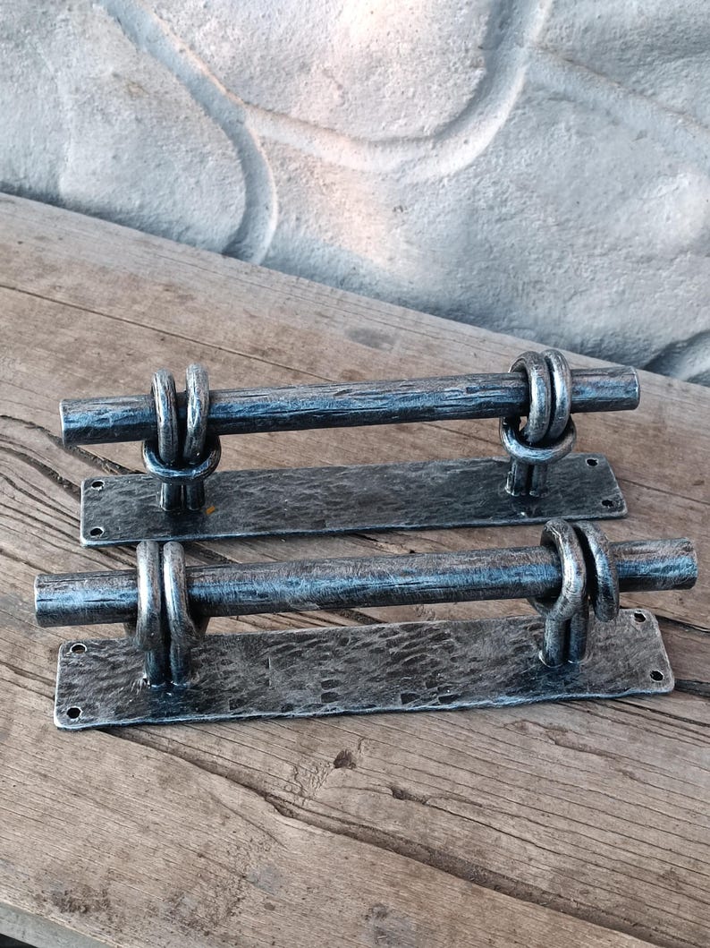 Hand Forged Wrought Iron Door Handles - Rustic Barn Door Pulls (set of ...