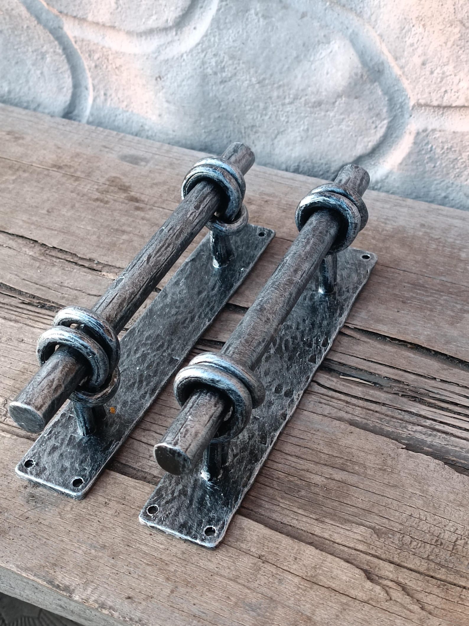 Hand Forged Wrought Iron Door Handles - Rustic Barn Door Pulls (set of ...