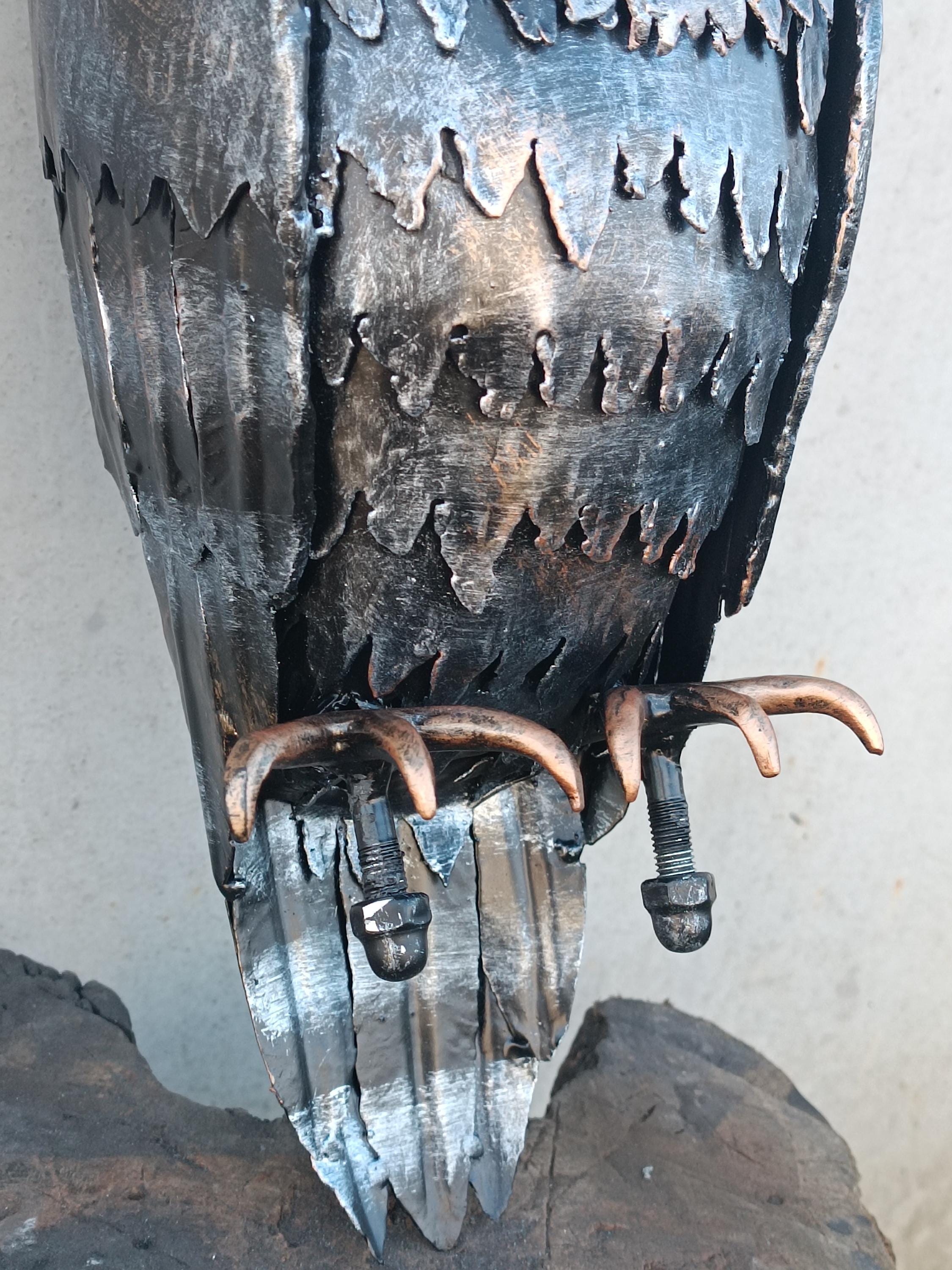 Hand-forged Metal Owl Sculpture: Rustic Garden Decor, Iron Bird Art - Etsy