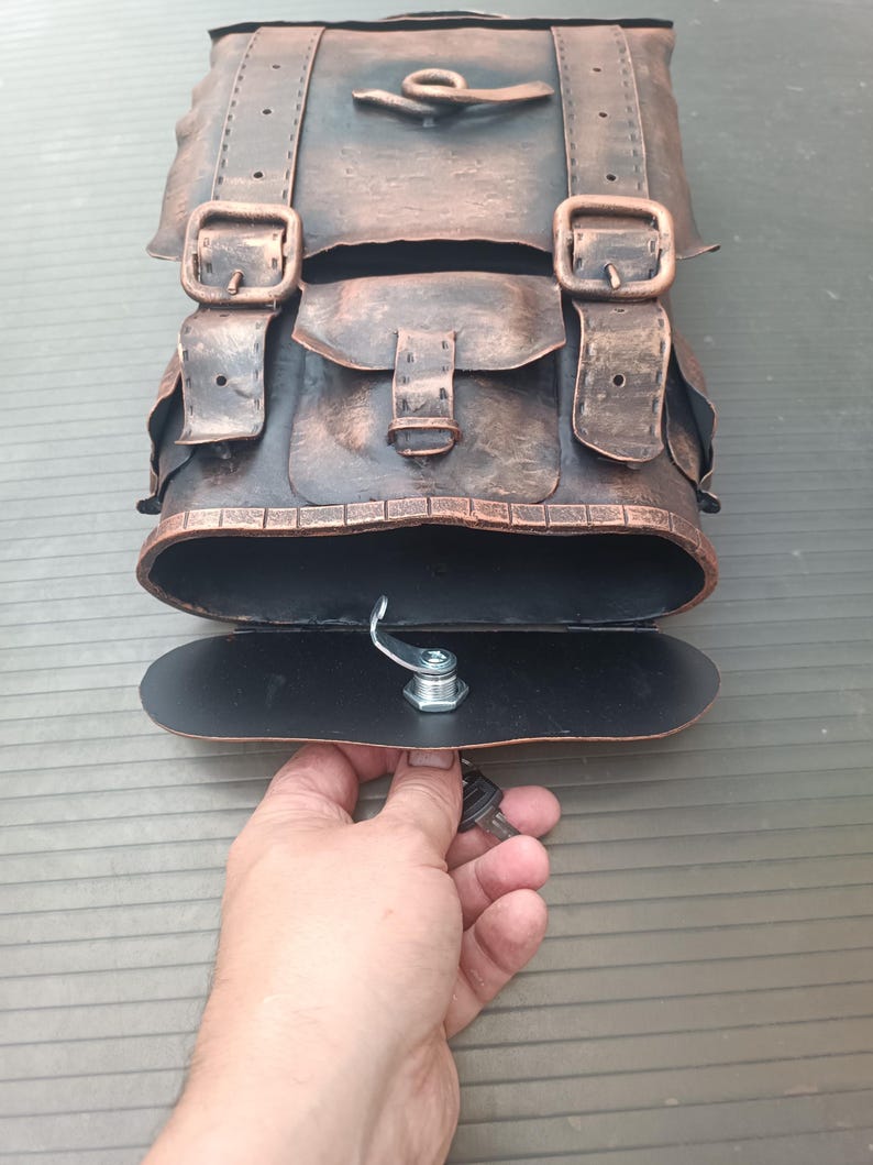 Handmade Forged Metal Mailbox – Rustic Backpack Design, Outdoor Wall ...