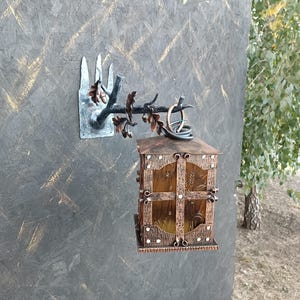 Hand-forged Rustic Lantern With Oak Leaf Decor, Medieval Style Wrought ...