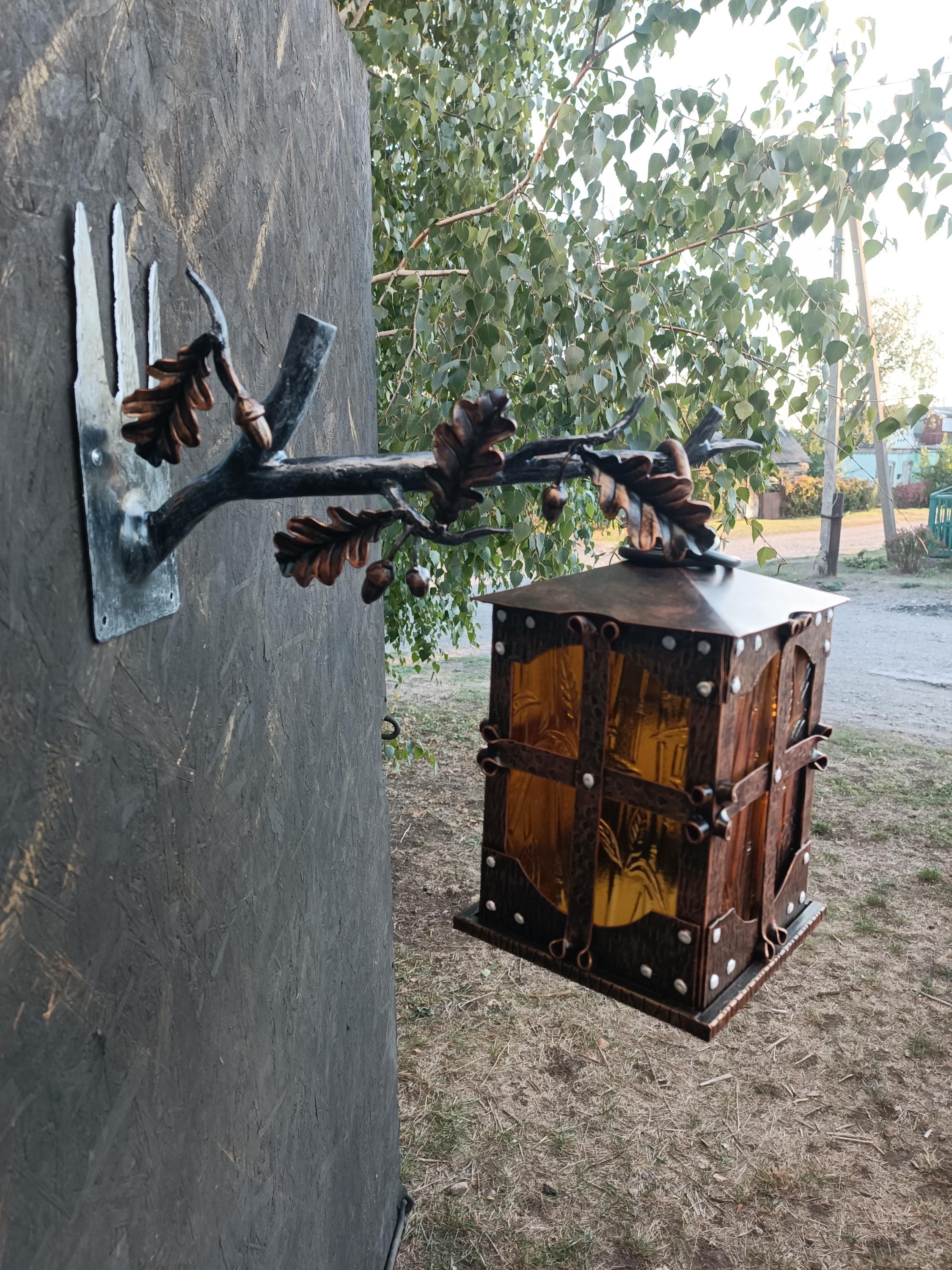 Hand-forged Rustic Lantern With Oak Leaf Decor, Medieval Style Wrought ...