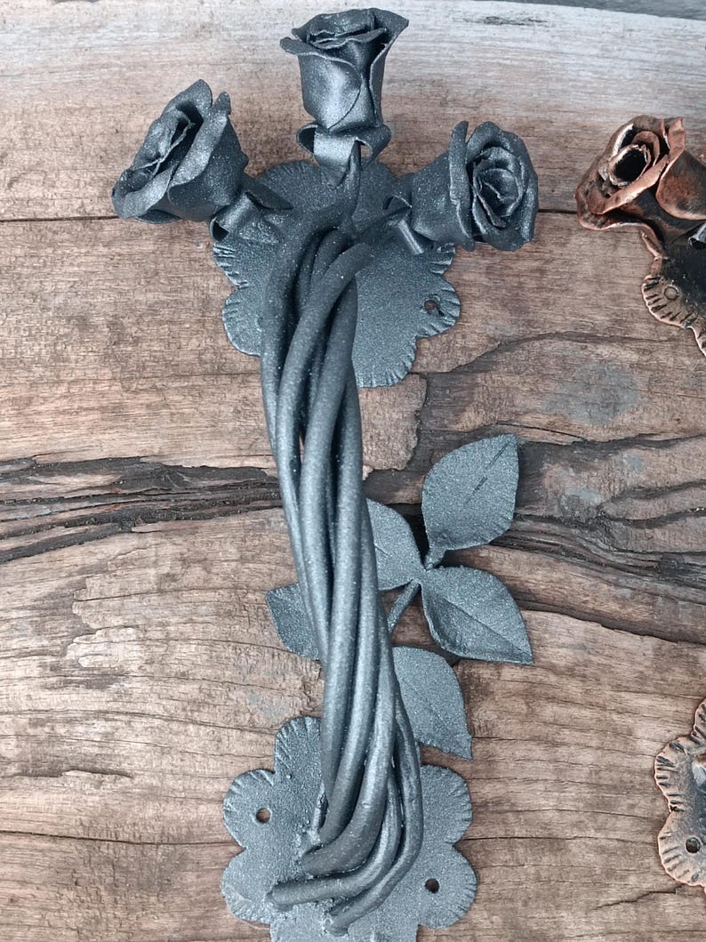Wrought Iron Door Handle With Roses – Hand Forged Floral Pull Handle ...