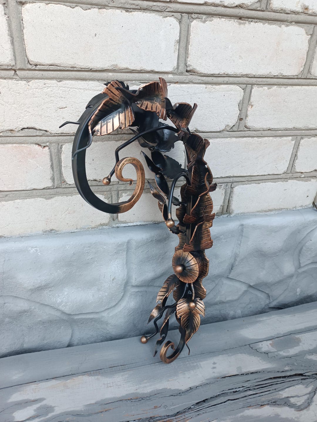 Hand-forged Wrought Iron Floral Wall Bracket: Rustic Plant Hanger - Etsy