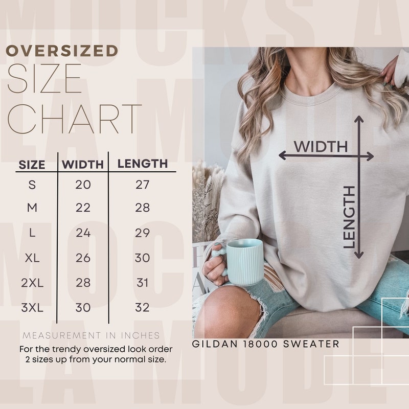 Sweatshirt Sizing Chart Mockup - Etsy