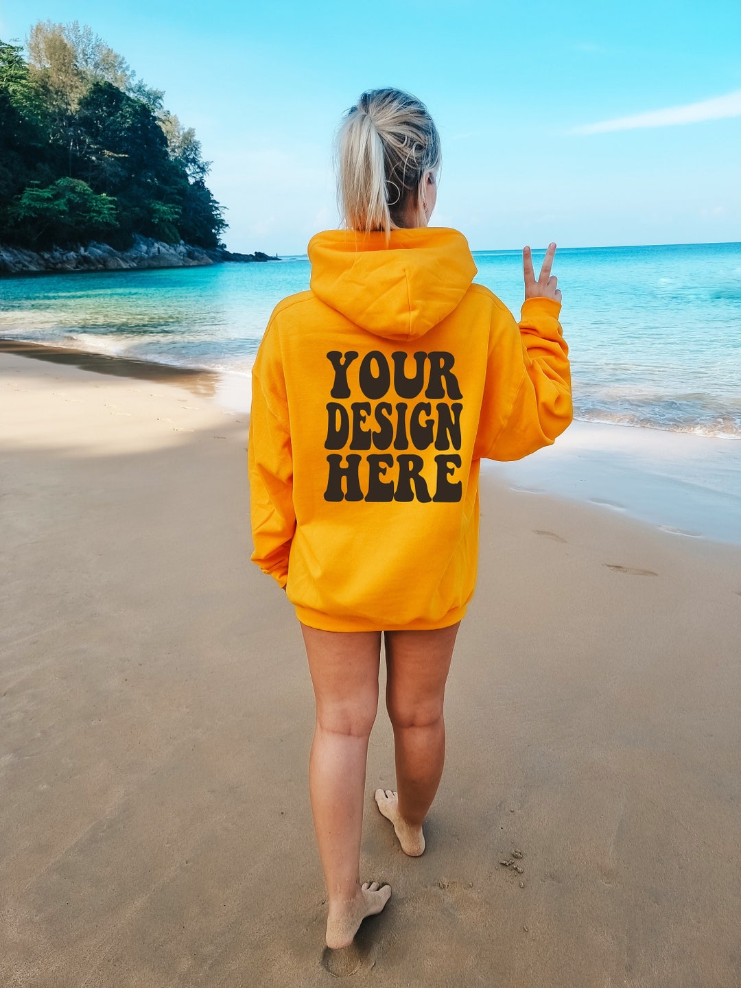 Gildan Gold 18500 Back Mockup | Oversized Gildan Hoodie Beach Mock up ...