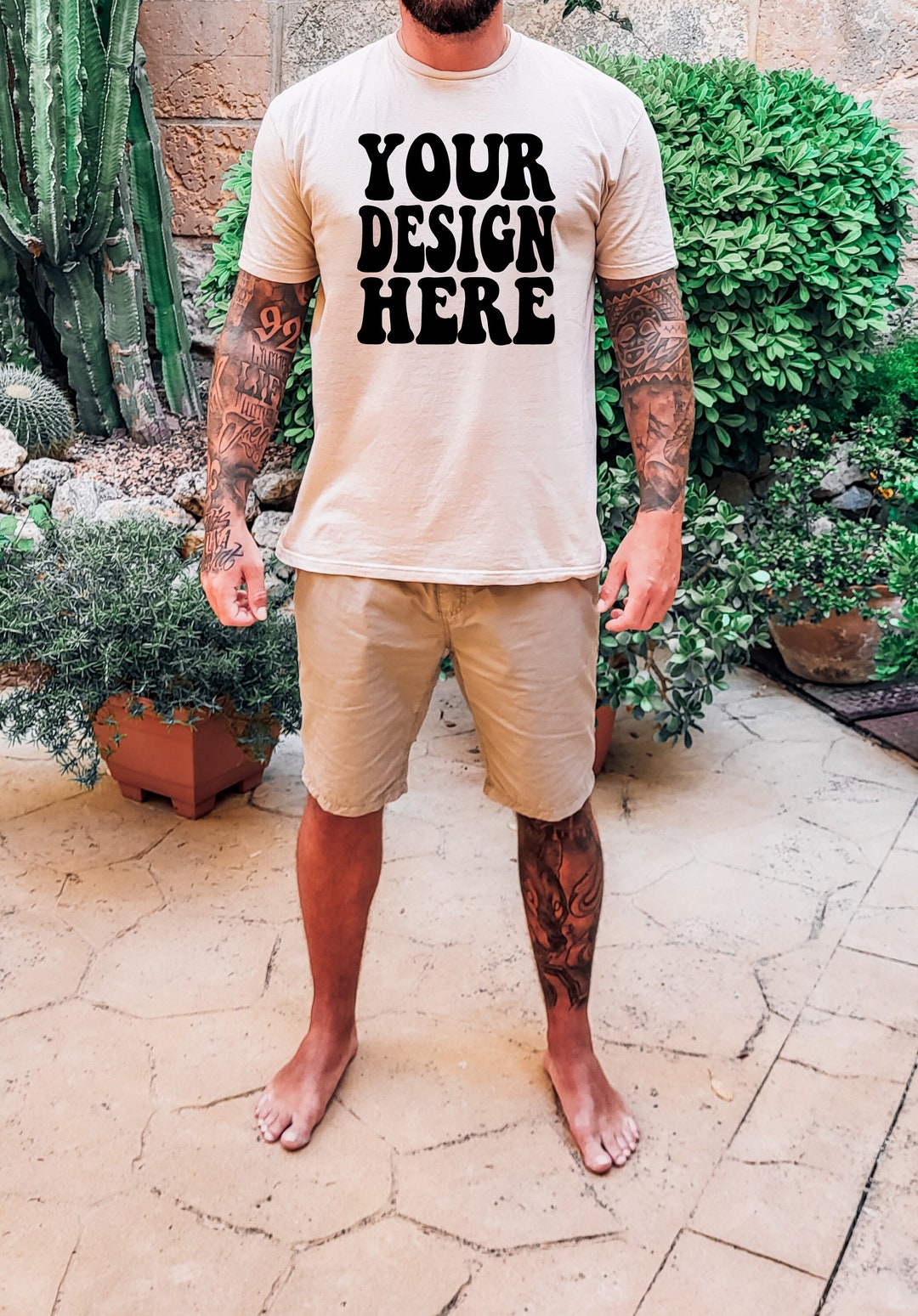 Gildan 64000 Sand Shirt Mockup | Tshirt Male Mockup | Mens G64000 ...