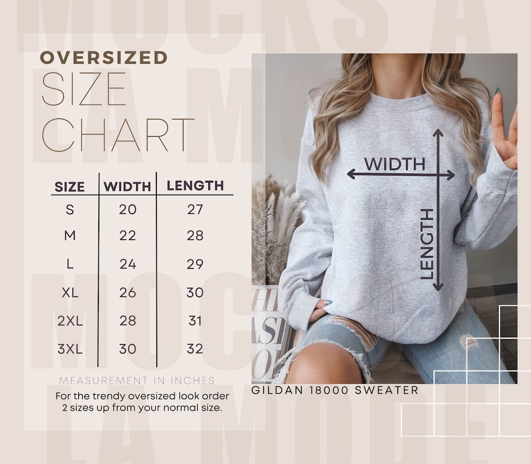 Gildan 18000 Ash Grey Sweater Size Chart | Unisex Size Chart | Model ...
