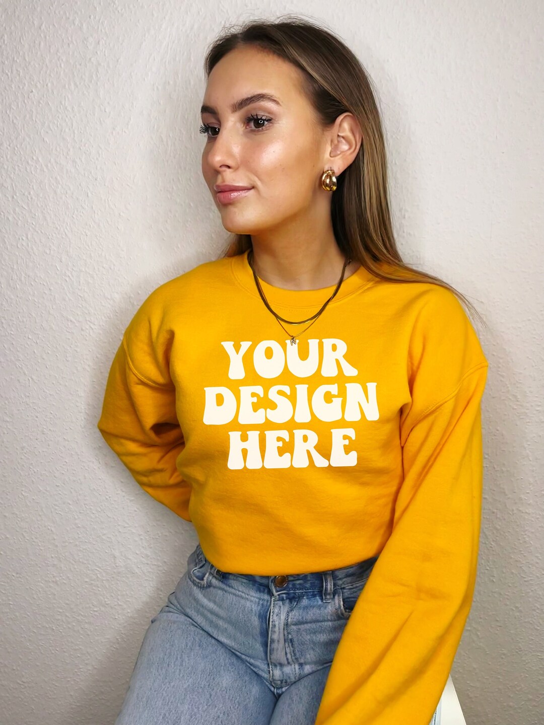 Gildan 18000 Mockup Gildan Gold Sweater Mockup Sweatshirt Model Mockup ...