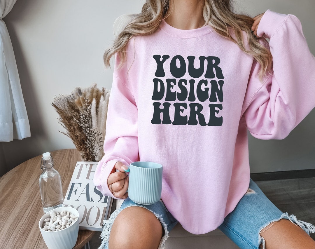 Gildan Light Pink 18000 Mockup | Gildan Sweater Mock up | Oversized ...