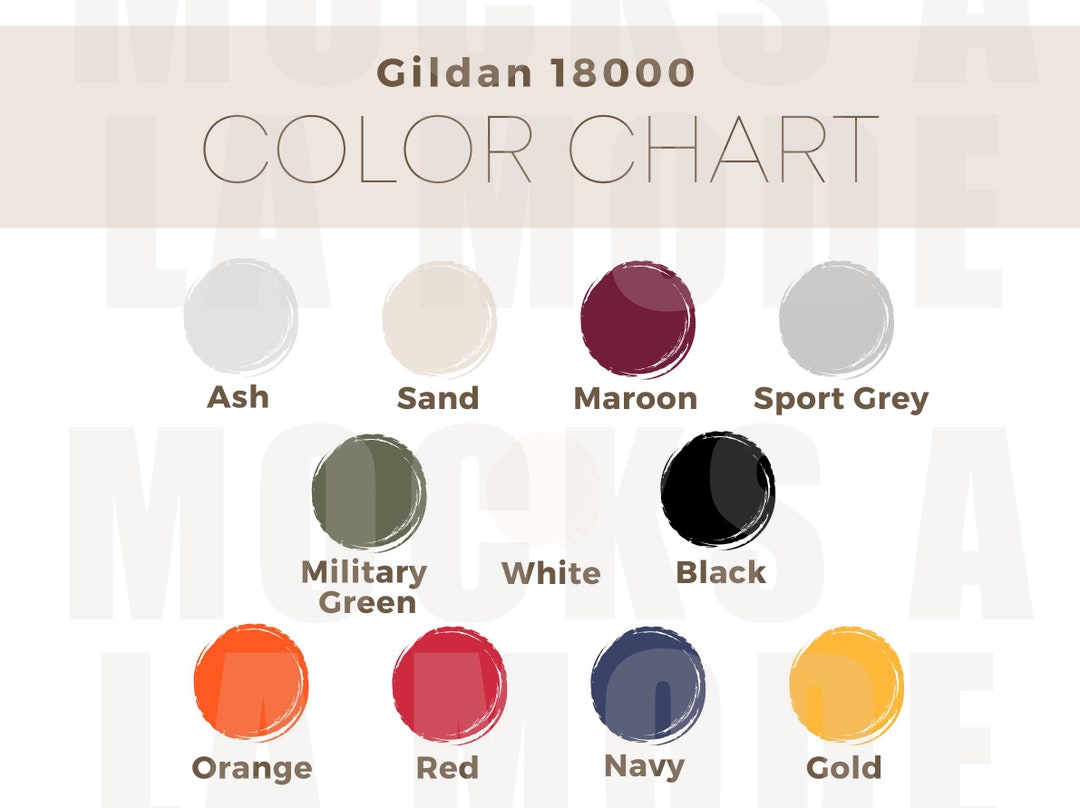 Gildan 18000 Color Chart | G180 Group Sweater Colour Chart | Sand ...