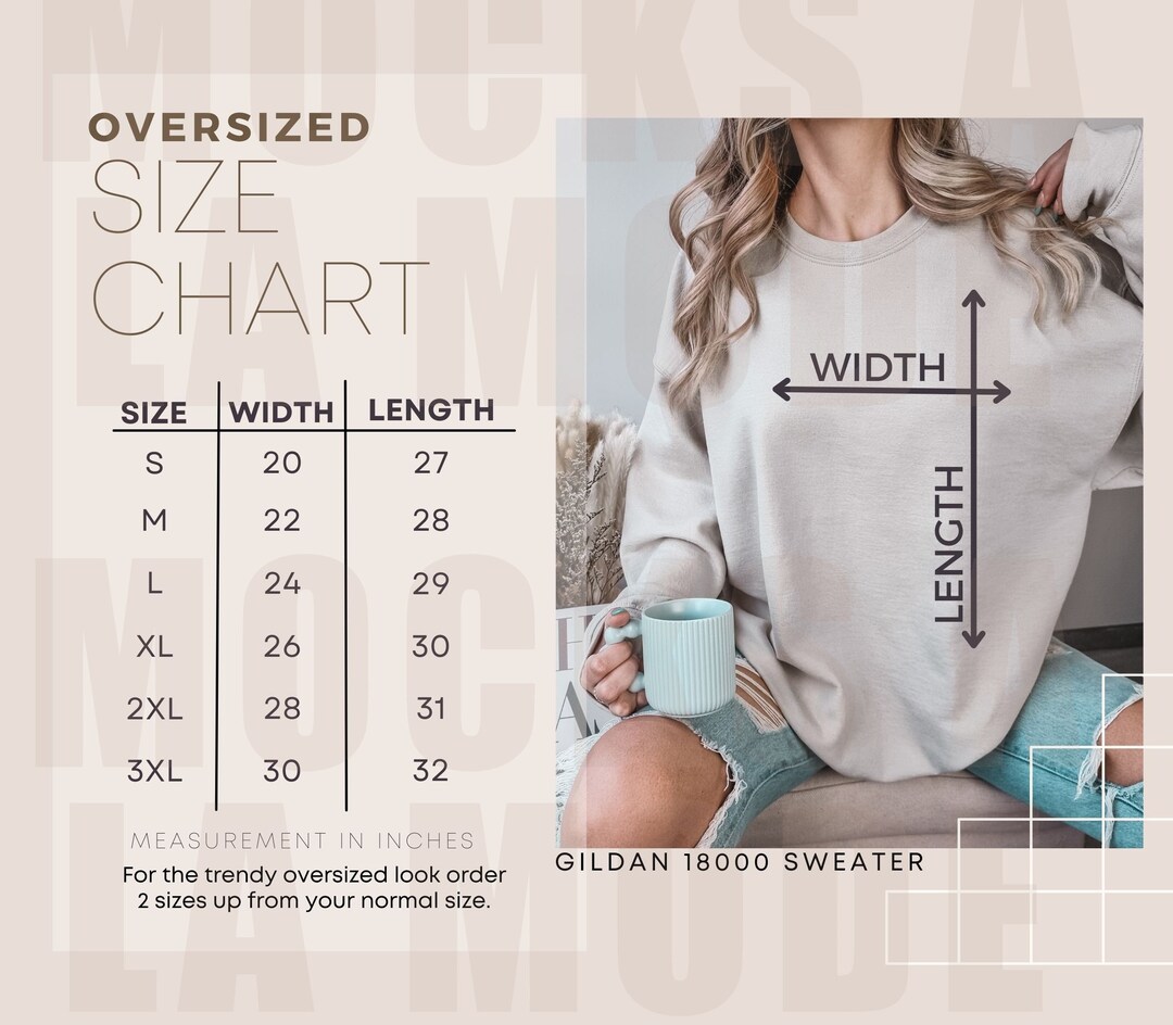 Gildan 18000 Sand Sweater Size Chart | Unisex Sand Size Chart | Model ...