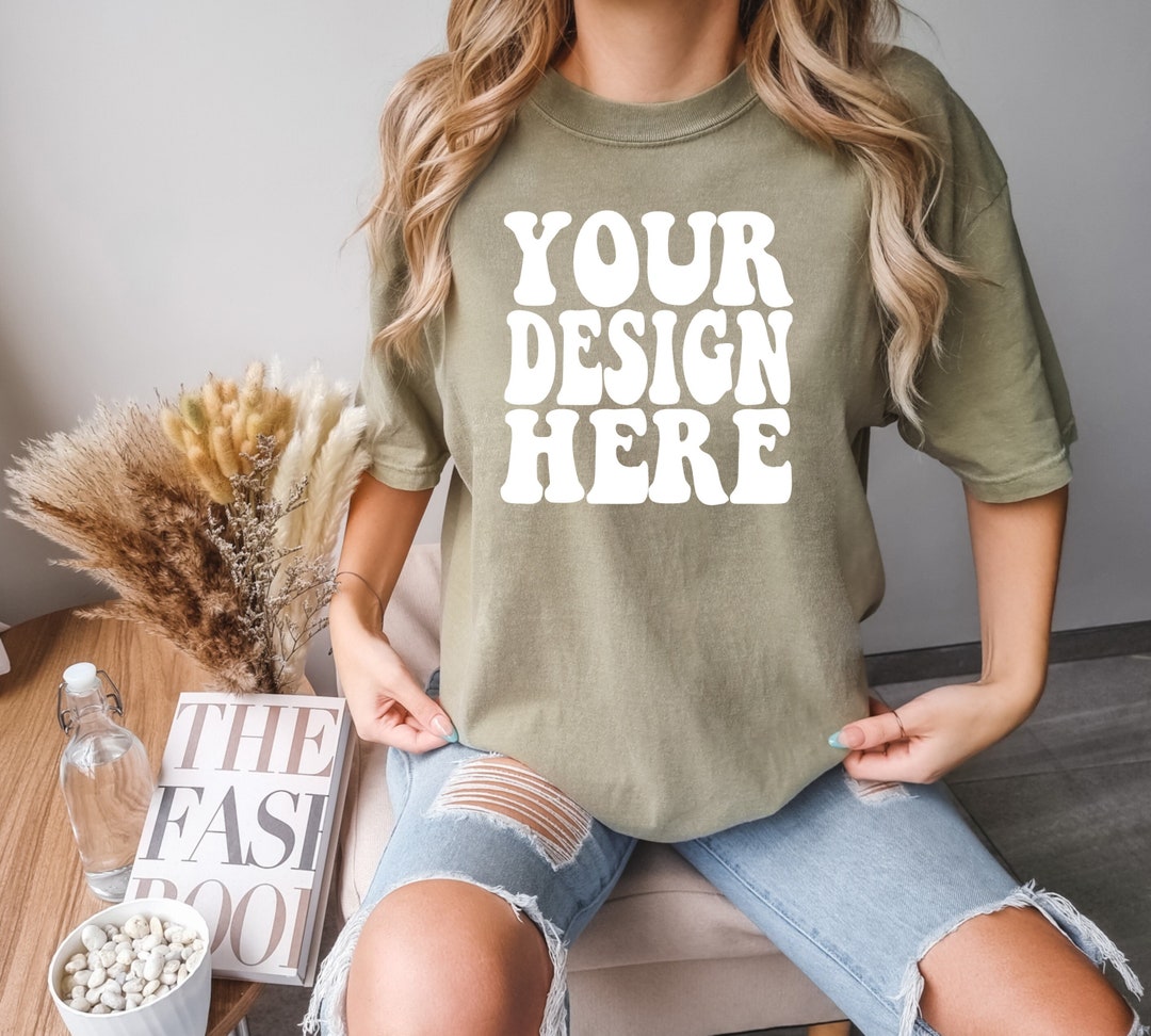 Comfort Colors C1717 Khaki Shirt Mockup | CC Khaki Tshirt | Oversized ...