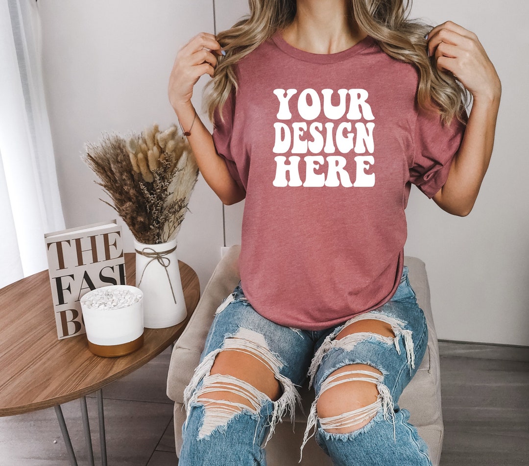 Bella Canvas 3001 Heather Mauve Mockup | Bella Canvas Shirt Mockup ...