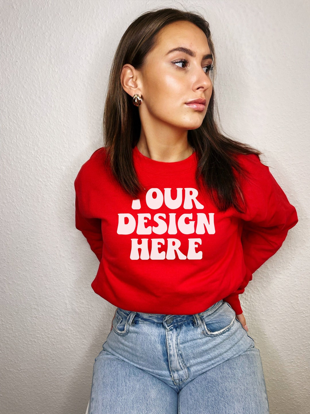 Gildan 18000 Mockup | Gildan Red Sweater Mockup | Sweatshirt Model ...