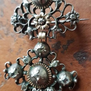 Antique Provencal Silver Gold Diamonds Cross Butterfly Pin Brooch Late ...