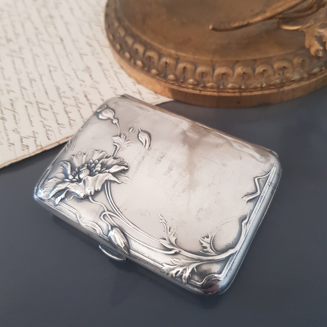 Antique French Art Nouveau Cigarette Case Sterling Silver Minerva ...