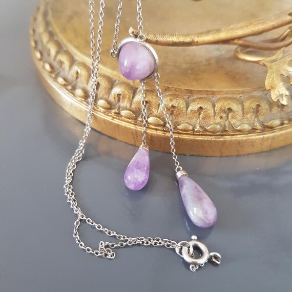 Antique Silver Amethyst Negligée Drop Necklace Edward… - Gem