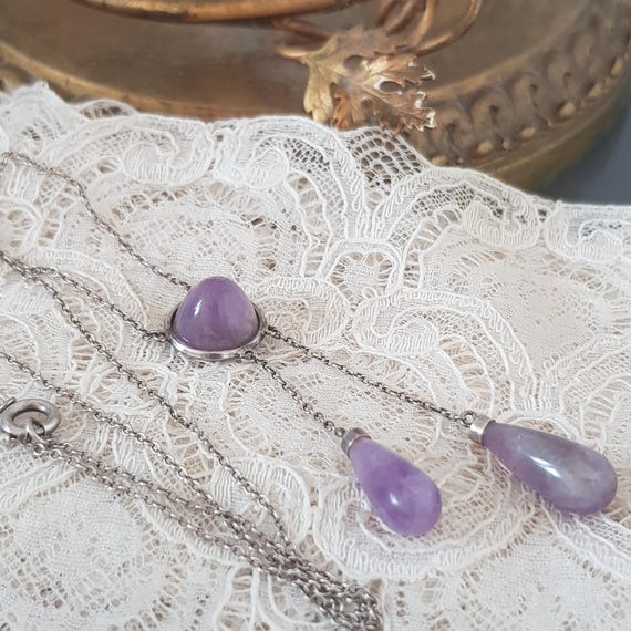 Antique Silver Amethyst Negligée Drop Necklace Edward… - Gem