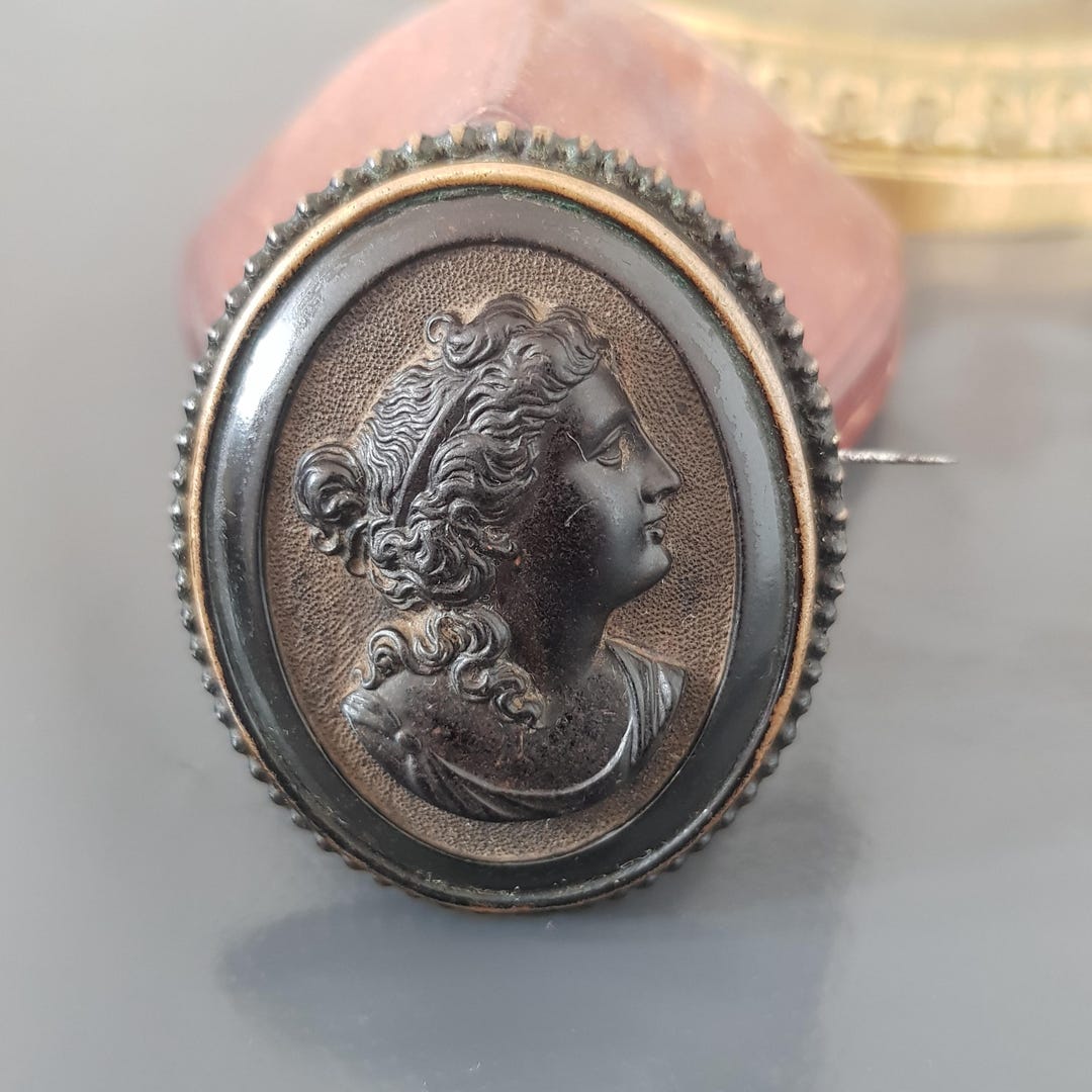 Large Antique Vulcanite Cameo Brooch Pin Xxth Century French Victorian ...