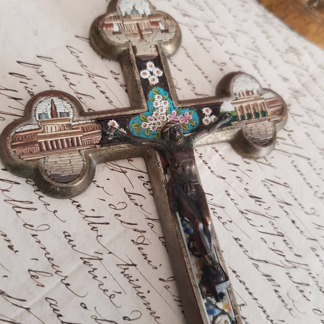 Antique Micro Mosaic Cross Grand Tour Rome Souvenir Roma Monuments ...
