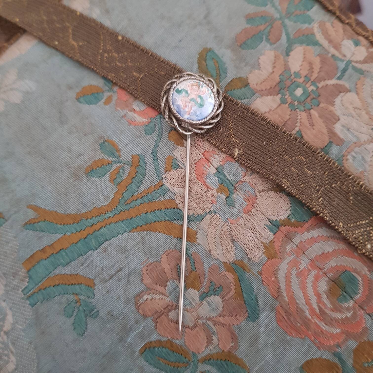 Antique Sterling Silver Miniature Hand Painting Stick Pin - Etsy