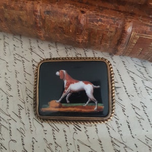 Antique Hand Painted Hunting Dog Miniature Brooch Pin Victorian Jewelry ...