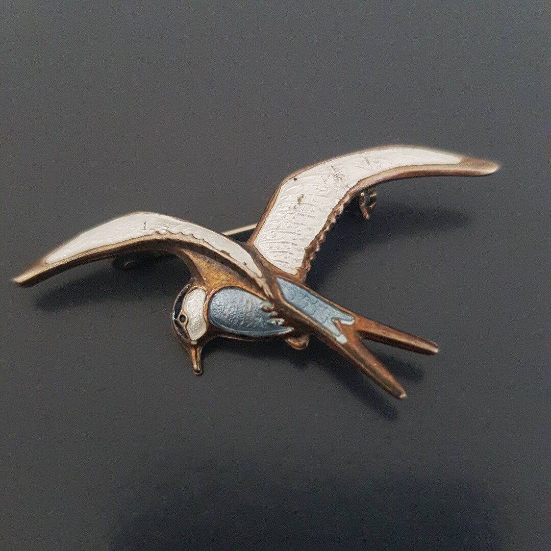 David Andersen Vintage Sterling Silver Enamel Guilloché Seagull Brooch ...