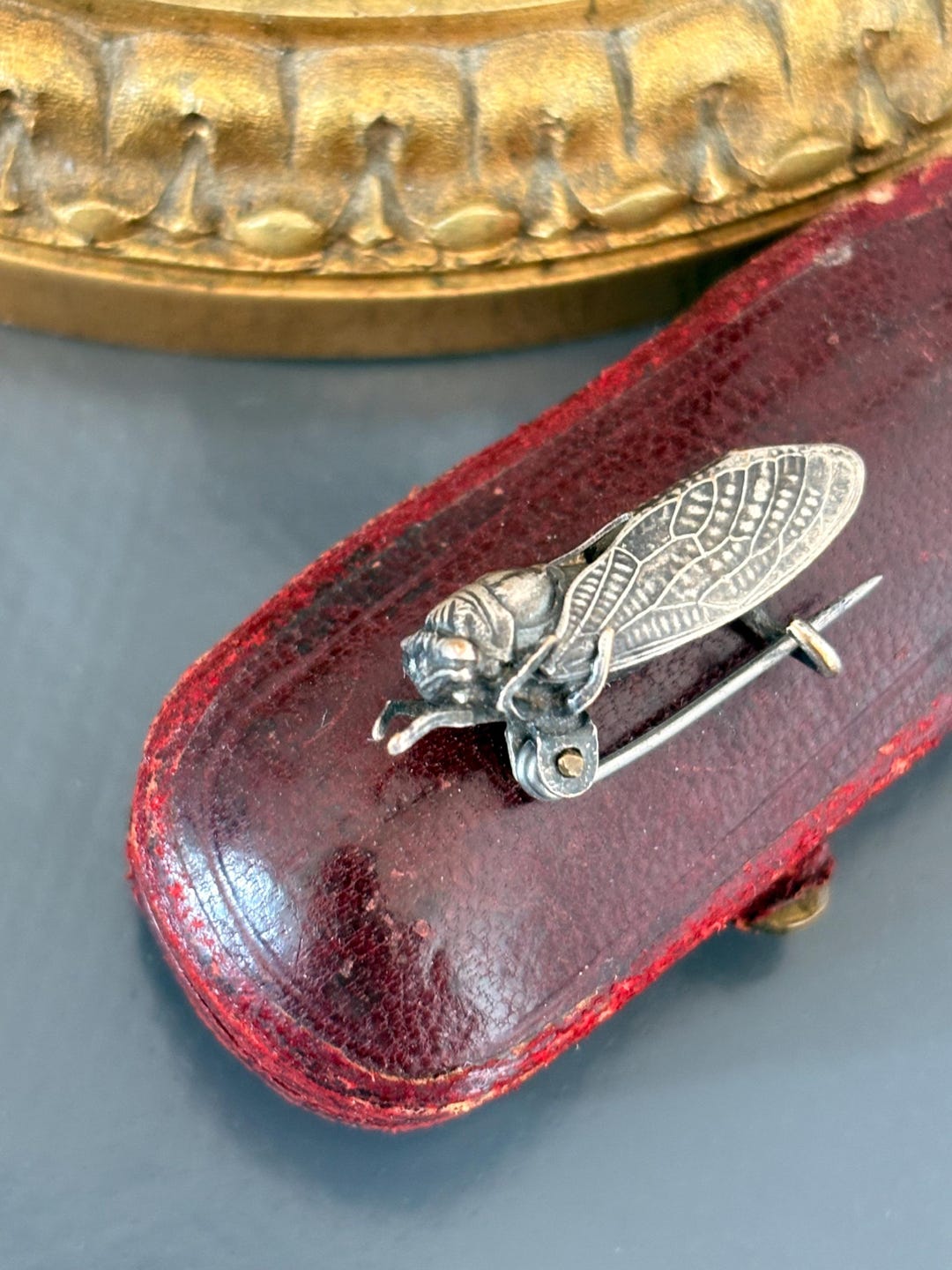 Antique Art Nouveau French Cicada Brooch Pin Realistic Miniature Insect ...