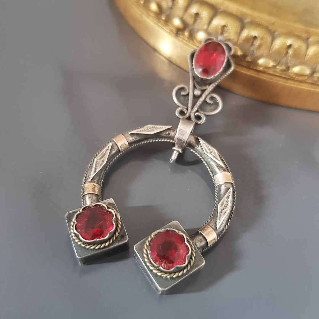 Antique Provencal Sterling Silver Gold Glass Paste Fibula Brooch Pin ...