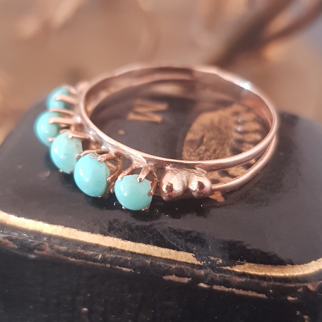 Antique 14K Rose Gold Turquoise Ring Xixth Century French Victorian ...