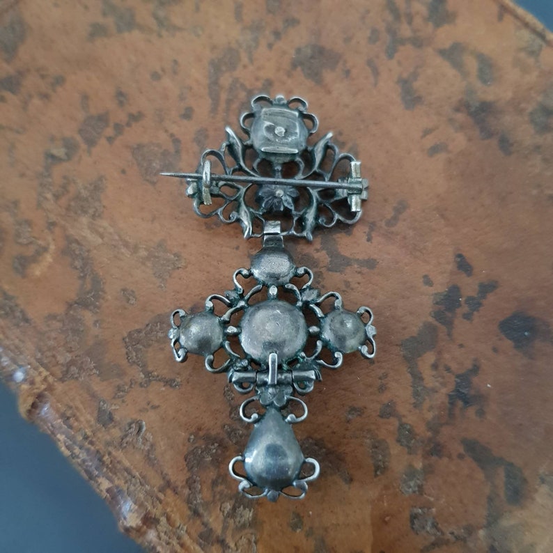 Antique Provencal Silver Gold Diamonds Cross Butterfly Pin Brooch Late ...