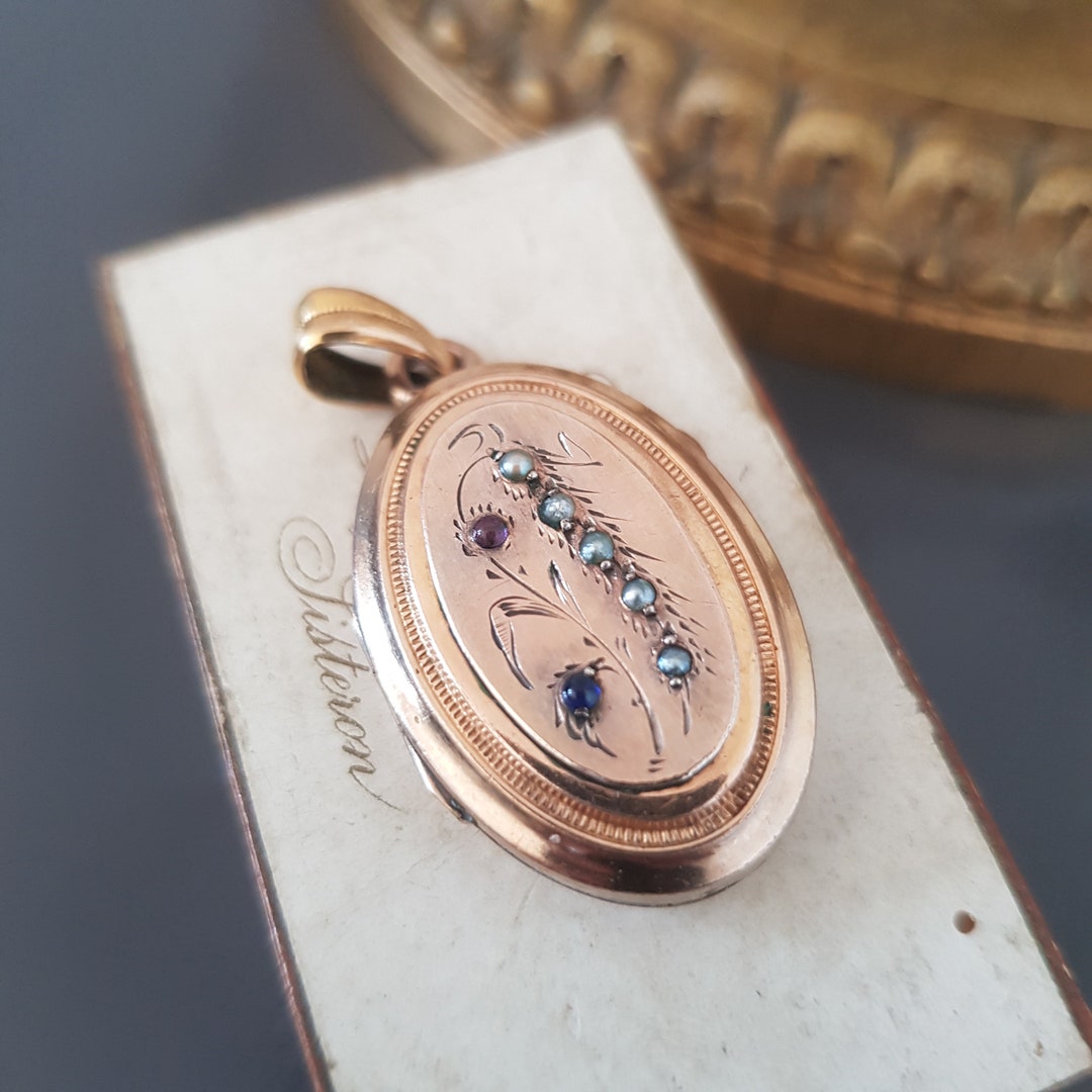 Antique French Victorian 19th Century Locket Pendant Gold Filled Glass ...